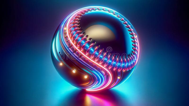 Modern Baseball Ball with Glowing Neon Lights. Dark Tone Background, AI ...