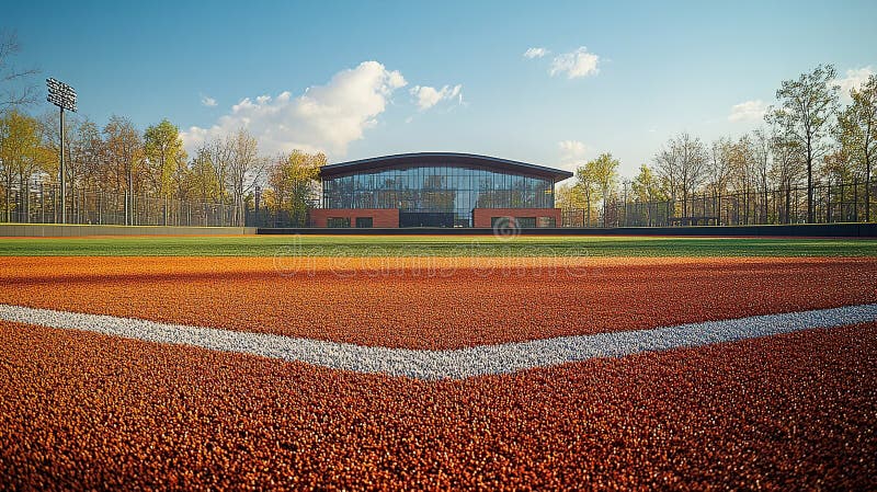 Modern Baseball Field with Infield and Building in Background on a ...