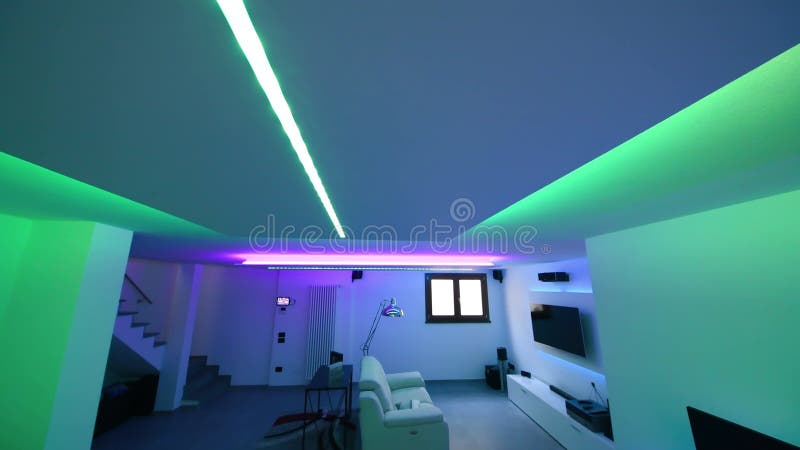 A Modern Basement Room with Led Lighting Coming from Plasterboard ...