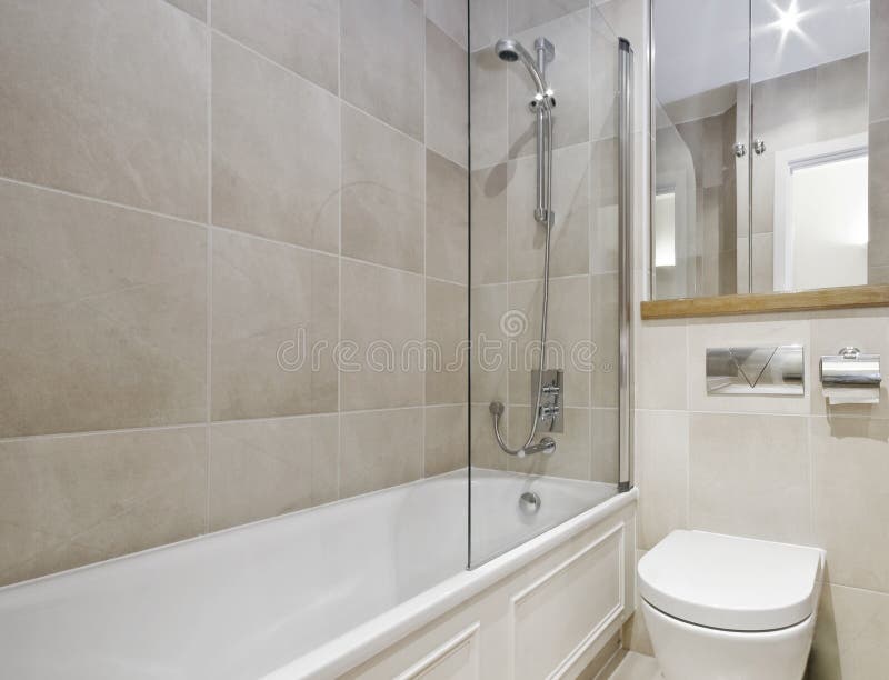 Modern Bathroom with Corner Shower Stock Image - Image of luxury ...