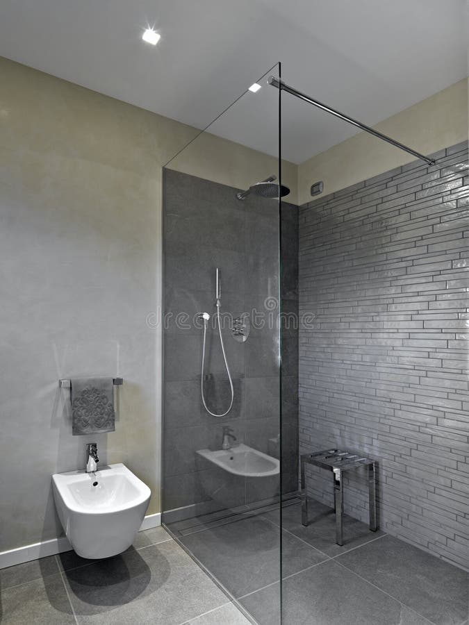 Modern Bathroom with Corner Shower Stock Image - Image of luxury ...