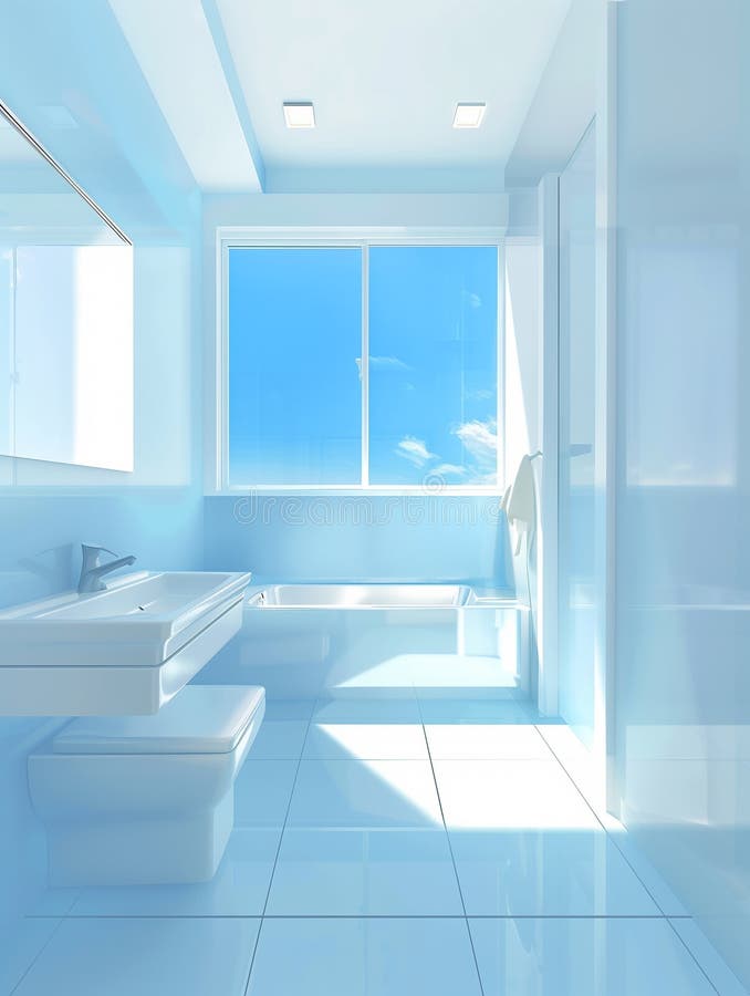 Modern Bathroom with Bath in Blue Tones. Stock Illustration ...