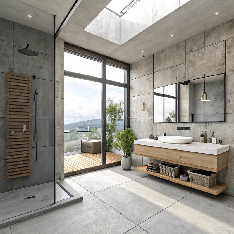 Modern Bathroom Concrete Walls Walk Shower Stock Photos - Free ...