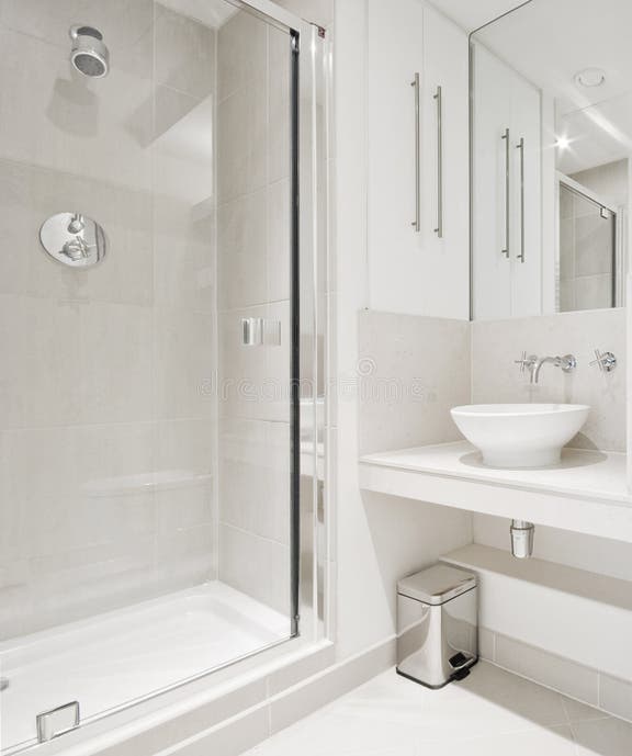 Modern Bathroom with Corner Shower Stock Image - Image of luxury ...