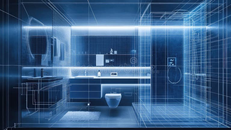 Modern Bathroom Design Blueprint Virtual Reality Planning Stock Image ...