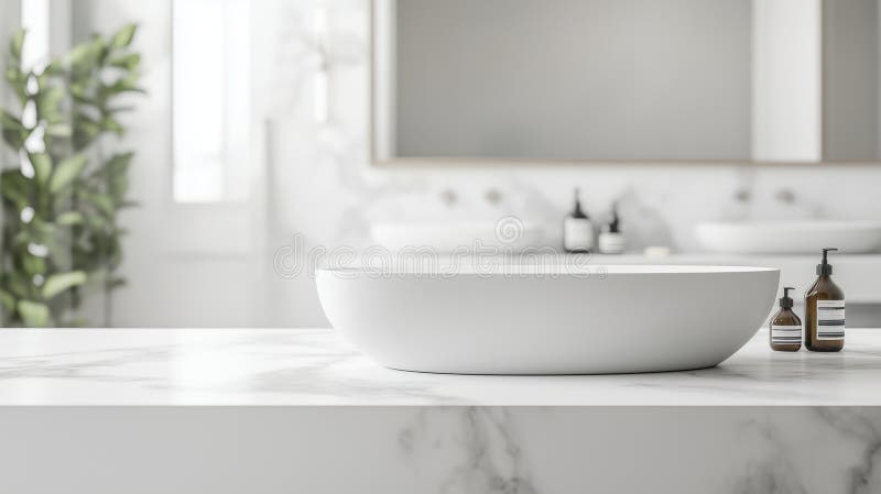 Modern Bathroom Design Featuring Elegant White Basin, Marble Countertop ...