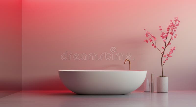 Modern Bathroom Design with Gradient Wall and Cherry Blossom Decor in ...