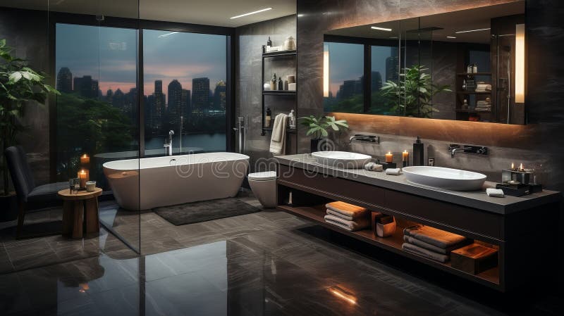 Modern Bathroom Design in a Restaurant. Generative AI. Stock ...