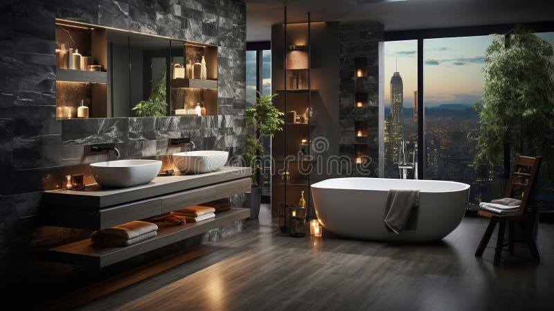 Modern Bathroom Design in a Restaurant. Generative AI. Stock ...