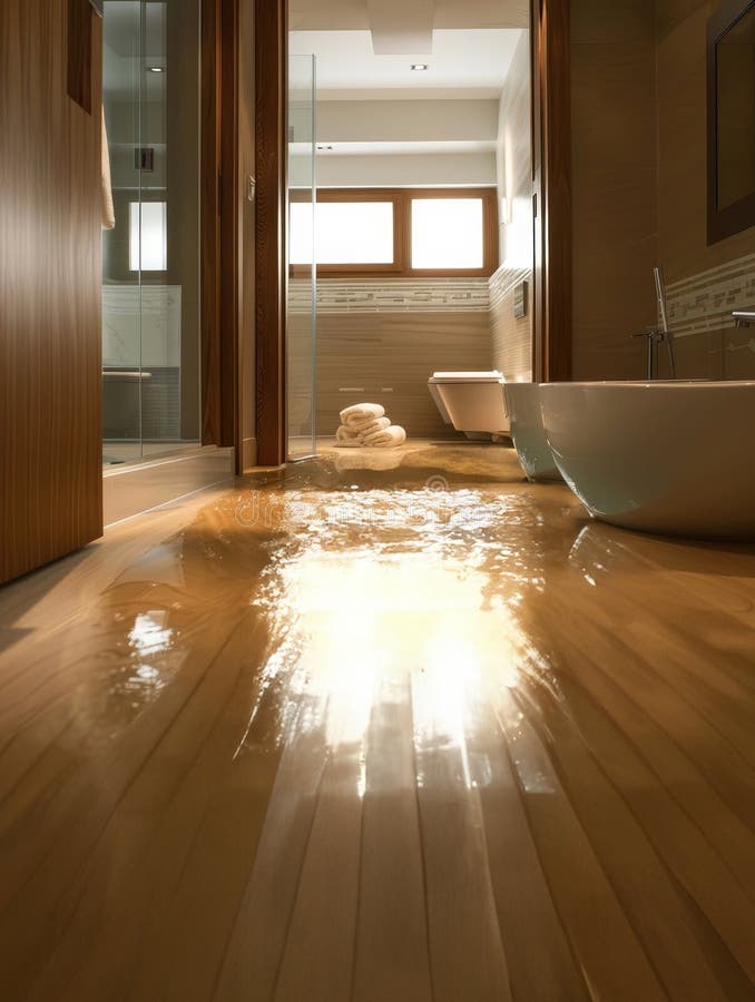 Modern Bathroom Experiencing a Flood Due To Water Overflow, Causing ...