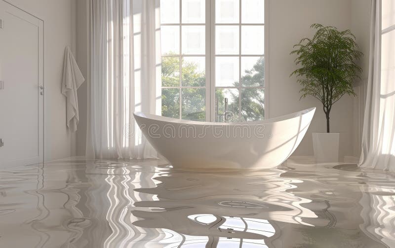 Modern Bathroom Experiencing a Flood Due To Water Overflow, Causing ...