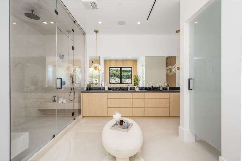 Modern Bathroom Features a Spacious and Luxurious Walk-in Shower ...