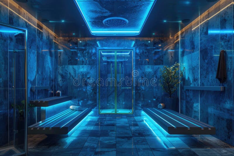 A Modern Bathroom Featuring A Glass Shower Enclosure And A Built In Bench Stock Image Image Of
