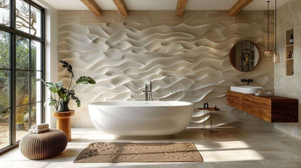 A Modern Bathroom with a Half-tile Wall, Blending Contemporary Design ...