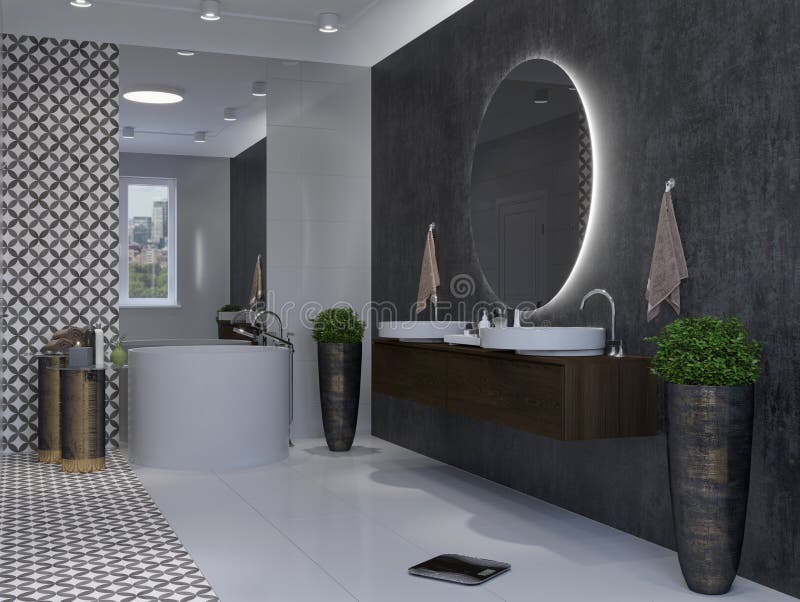 Modern Bathroom Interior. 3d Rendering Stock Illustration ...