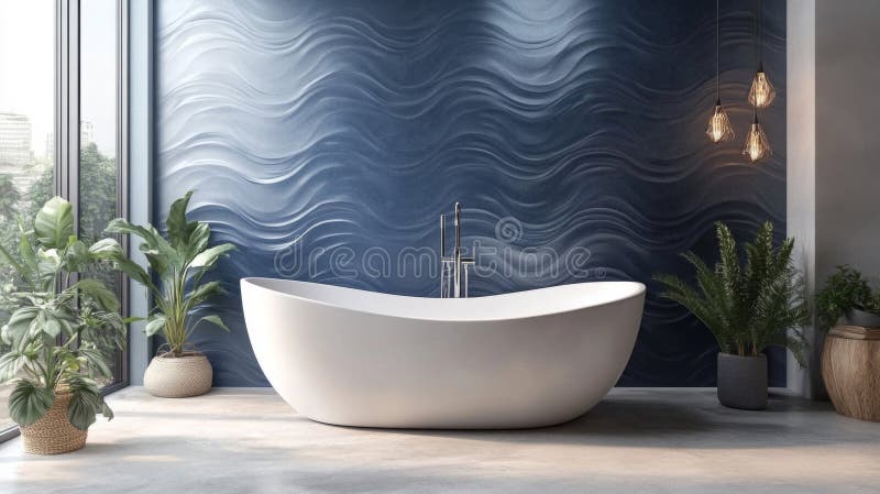 Modern Bathroom Interior Design with White Freestanding Bathtub and ...