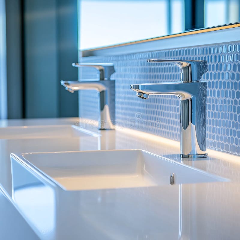 Modern Bathroom Interior with Geometric Tile and Contemporary Water ...