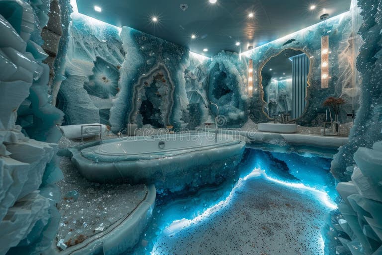 Modern Bathroom Interior with Mineral Geode Stock Image - Image of ...