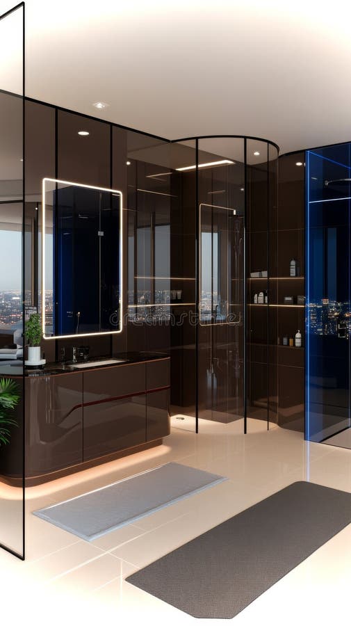 Modern Bathroom Interior Showcasing Integrated LED Technology and Sleek ...