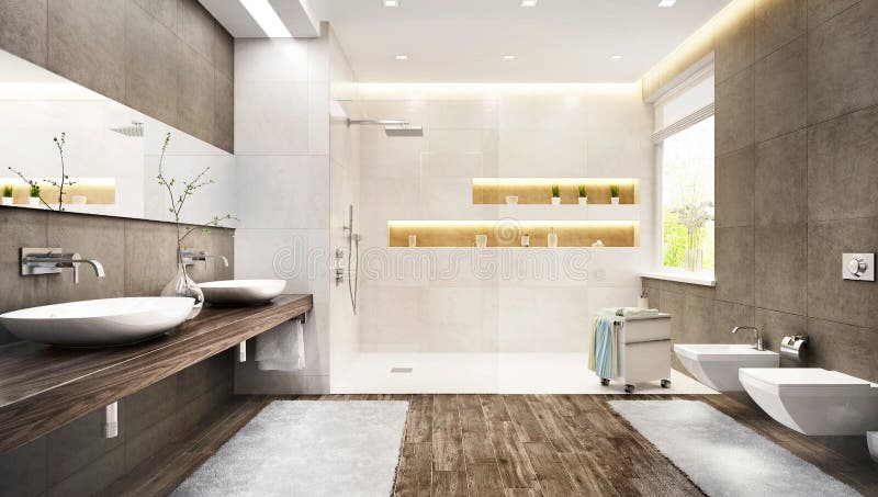 Modern Bathroom with a Large Shower Room and a Beautiful Mosaic Pattern ...