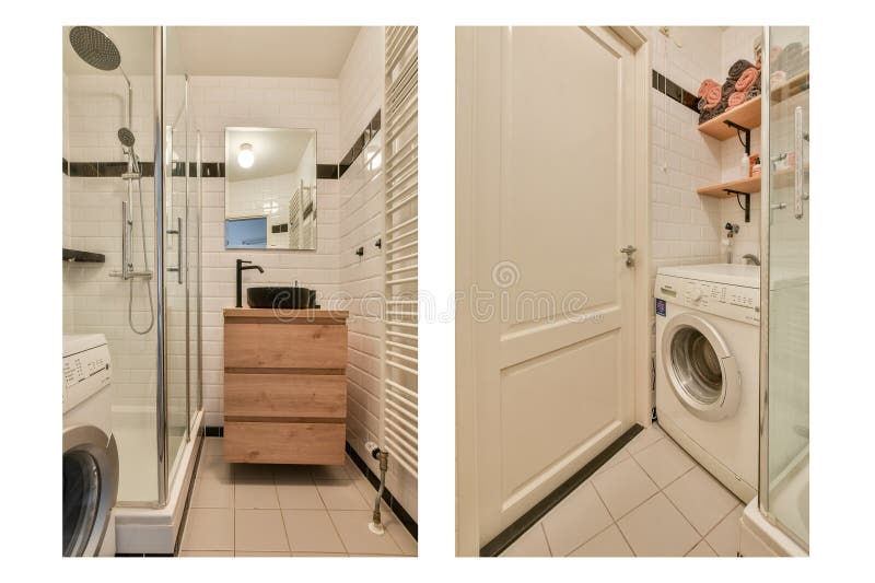 Modern Bathroom and Laundry Space Stock Image - Image of design ...