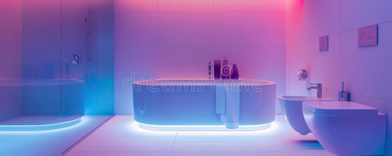 A Modern Bathroom with a Magical Atmosphere, with LED Strips Casting a ...