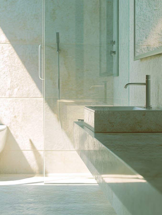Modern Bathroom in Natural Light Stock Photo - Image of walls, home ...