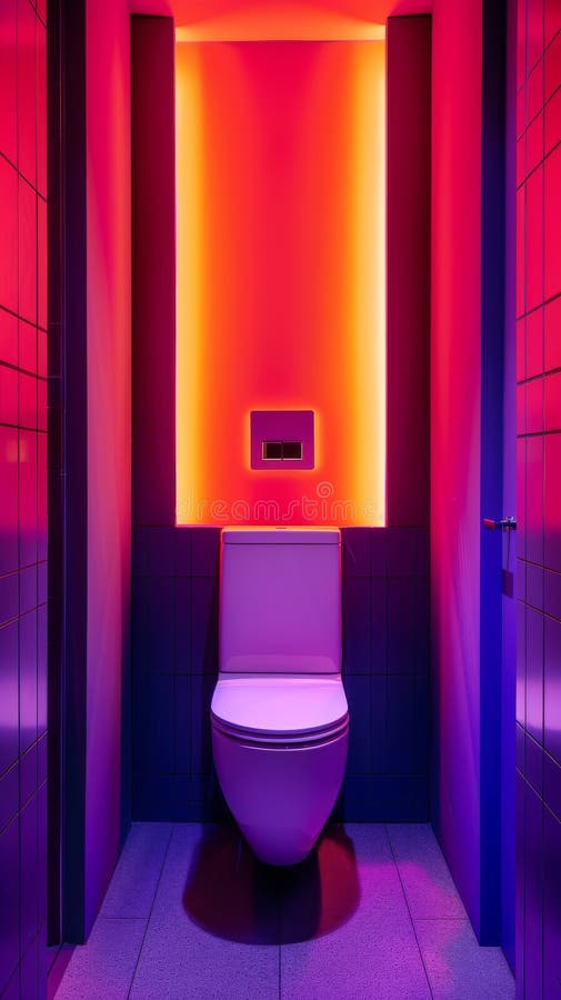 Modern Bathroom with Neon Lighting and a Toilet in the Center Stock ...