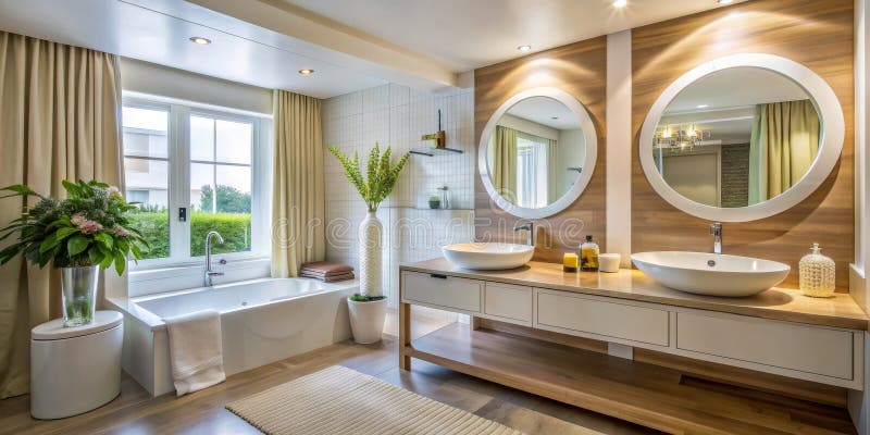 Modern Bathroom with Oval Mirrors and Wooden Vanity - Contemporary ... Modern Bathroom with Oval Mirrors and Wooden Vanity - Contemporary ...