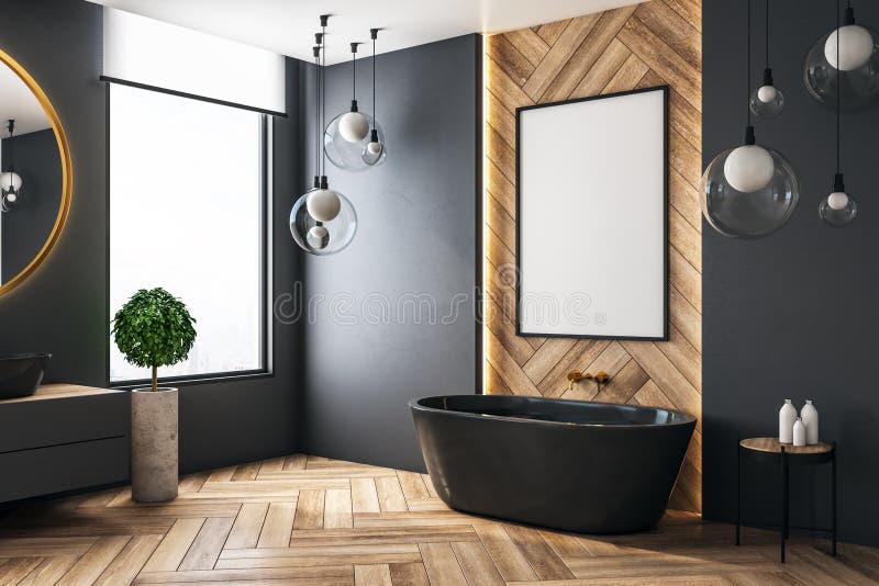 Modern Bathroom with Poster Stock Illustration - Illustration of ...