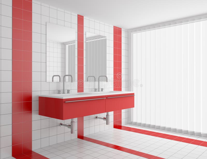 Modern Bathroom with Red and White Tiles Stock Illustration ...