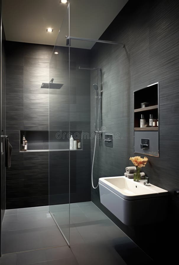 Modern Bathroom with Shower and Basin, Created Using Generative Ai ...