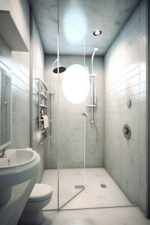 Modern Bathroom with Shower and Basin, Created Using Generative Ai ...