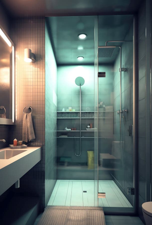 Modern Bathroom with Shower and Basin, Created Using Generative Ai ...