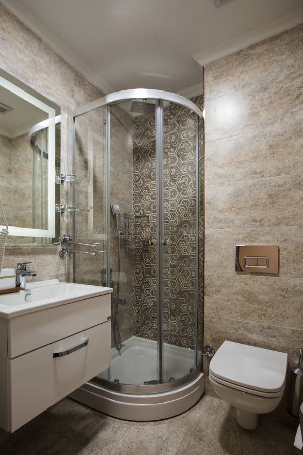Modern Bathroom and Shower Cabin Editorial Image - Image of home, floor ...