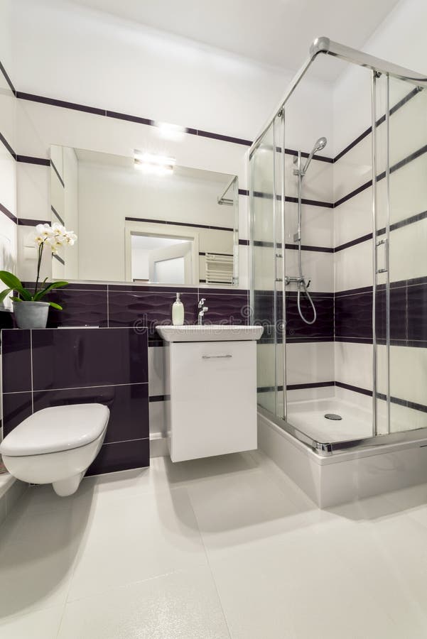 Modern Bathroom with Shower Cubicle Stock Image - Image of cubicle ...