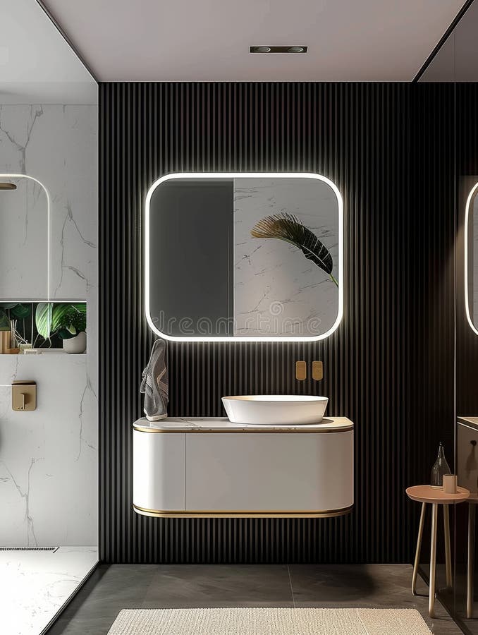 Modern Bathroom Sink Mirror Design AI Generated Stock Illustration ...