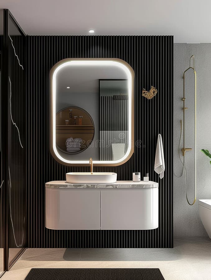 Modern Bathroom Sink Mirror Design AI Generated Stock Illustration ...