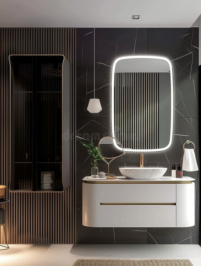 Modern Bathroom Sink Mirror Design AI Generated Stock Illustration ...