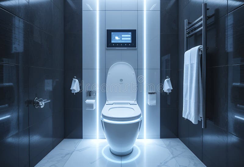 Modern Bathroom with a Smart Toilet and Integrated Digital Display ...