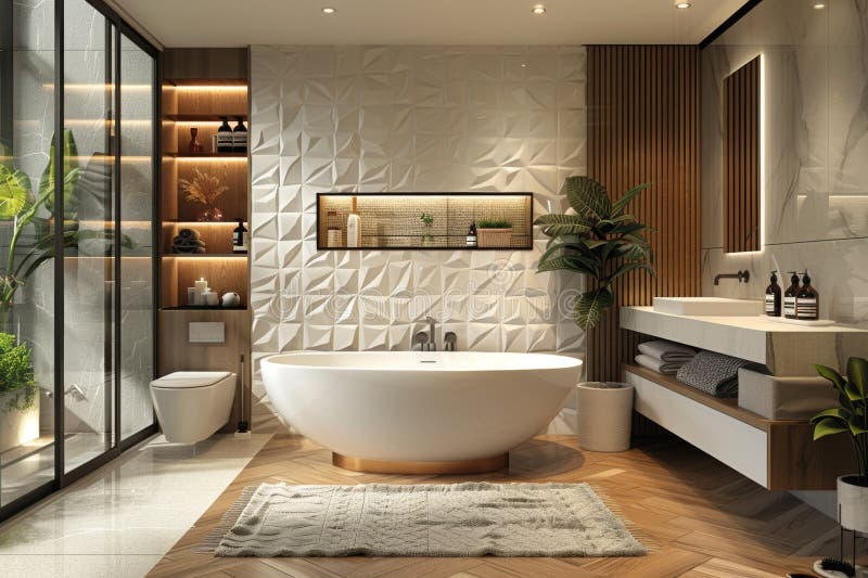 Modern Bathroom Tiles, a Modern Geometric Tiled Wall in the Bathroom ...