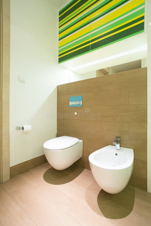Modern Bathroom with Toilet and Bidet Stock Image - Image of equipment ...