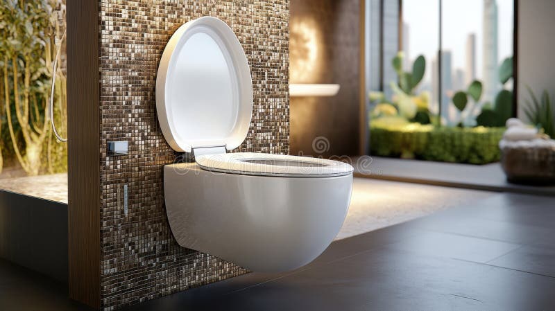 A Modern Bathroom with a Toilet and Shower in the Background, AI Stock ...