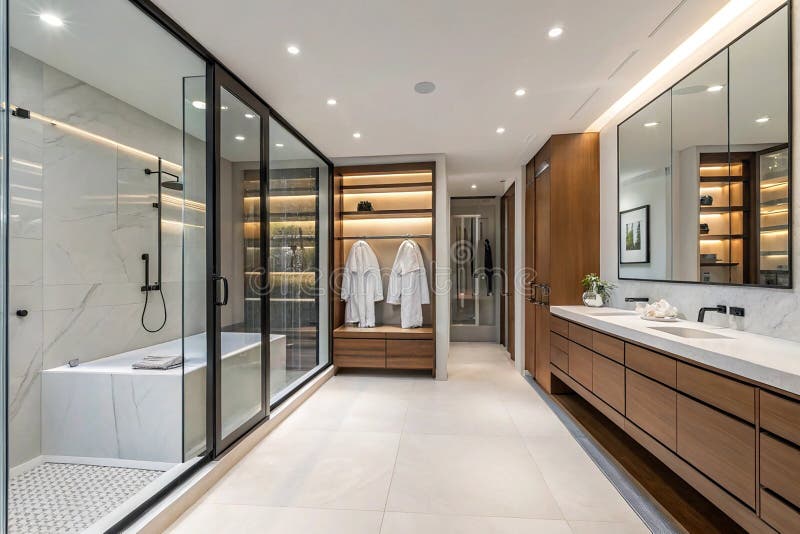 Modern Bathroom with Walk in Robe. Spacious Contemporary Bathroom with ...