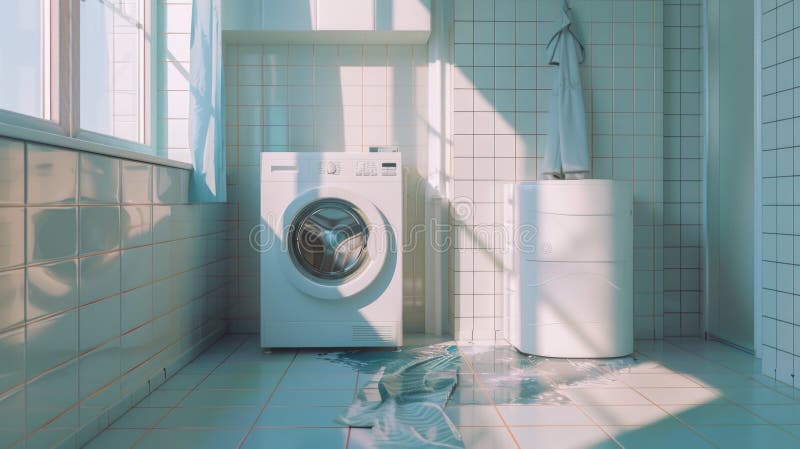 A Modern Bathroom with a Washer and Dryer, Perfect for Home Improvement ...