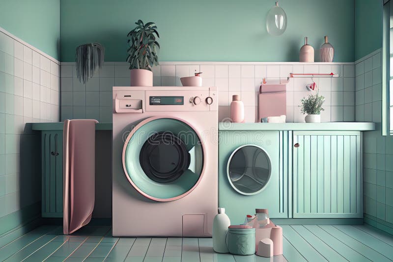 Modern Bathroom with Washing Machines Stock Illustration - Illustration ...