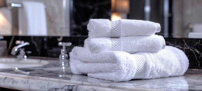 A Modern Bathroom, Where Three Towels and an Eyedropper are Carefully ... A Modern Bathroom, Where Three Towels and an Eyedropper are Carefully ...