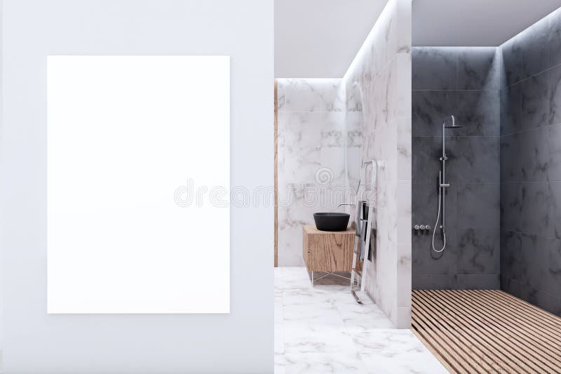 Modern Bathroom with White Canvas Space for Advertising, Marble and ...