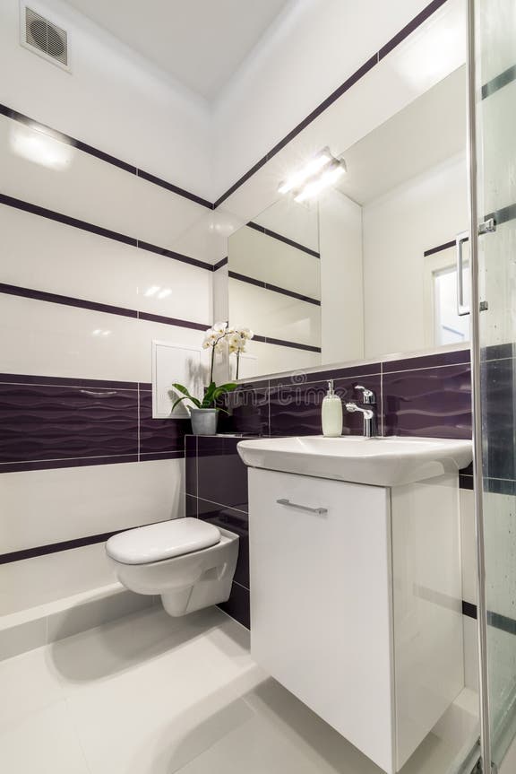 Modern Bathroom in White and Violet Style Stock Photo - Image of modern ...