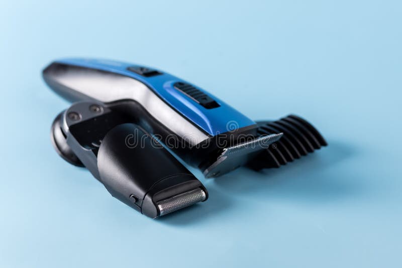 Modern Battery Electric Shaver for Man on Blue Background with Clipping ...
